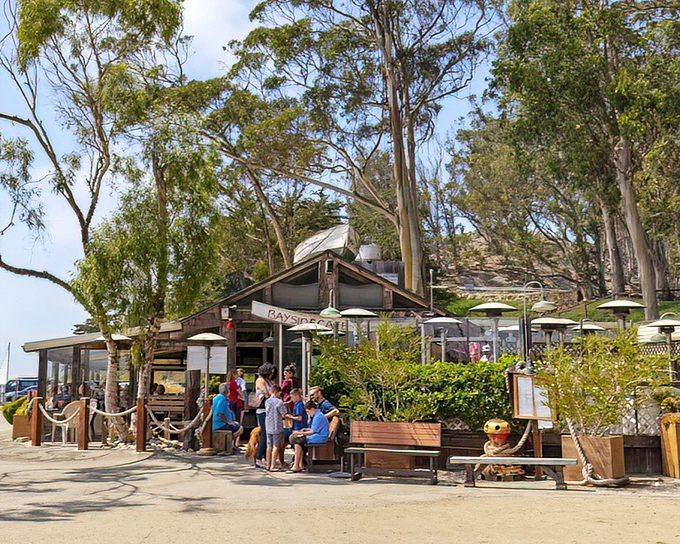 The Bayside Cafe nestles among eucalyptus trees, offering casual coastal dining where sandy feet and salty hair are practically part of the dress code.