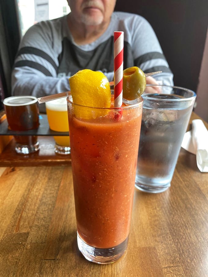 A Bloody Mary that's practically a meal—garnished with such enthusiasm it deserves its own Instagram account.