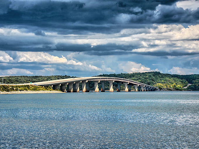 The graceful arch of the Kentucky Lake bridge connects more than just shorelines – it's the gateway to some of Tennessee's most spectacular water recreation. 