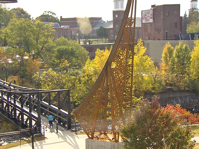 Public art and pedestrian bridges create unexpected moments of beauty throughout Claremont. This riverside walkway offers million-dollar views on a Social Security budget.