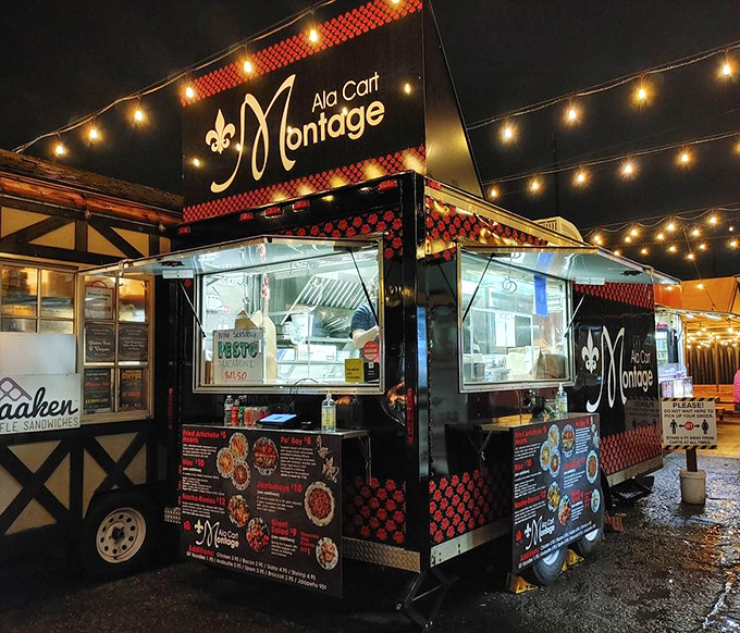 As night falls, the cart glows like a beacon of hope for the hungry. Portland's food scene shines brightest after dark.