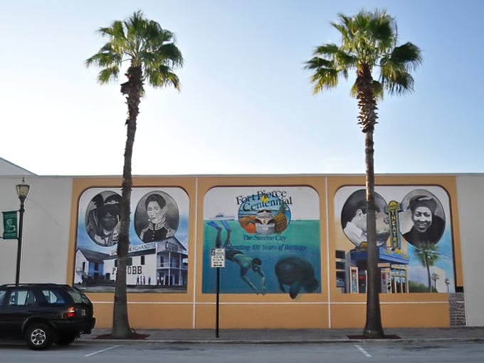 Public art that actually tells a story worth hearing. This mural celebrates Fort Pierce's diverse history with color and character.