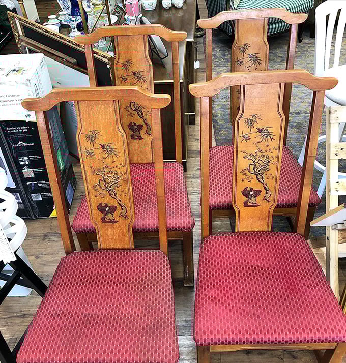 These Asian-inspired chairs aren't just furniture—they're time travelers from another era, ready to bring character to your dining room.