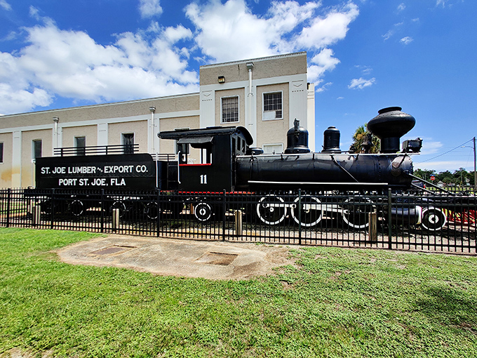 The historic St. Joe Lumber locomotive stands as a testament to the town's industrial past. All aboard for a journey through time.