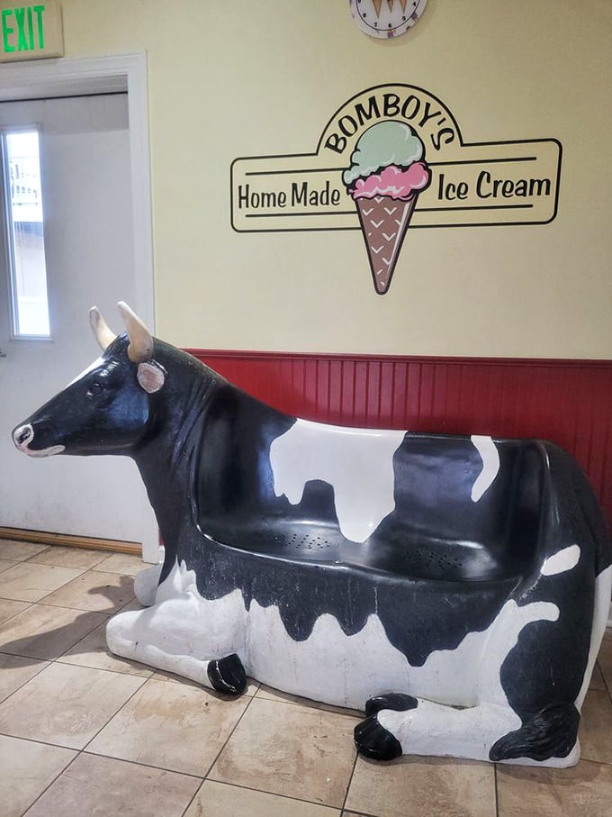 The cow statue isn't just decoration—it's a silent sentinel guarding the ice cream realm. Pay your respects before ordering.
