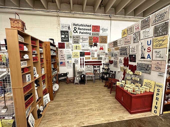 A booth where nostalgia comes with a fresh coat of paint. These aren't just signs; they're mantras from simpler times worth hanging on today's walls.