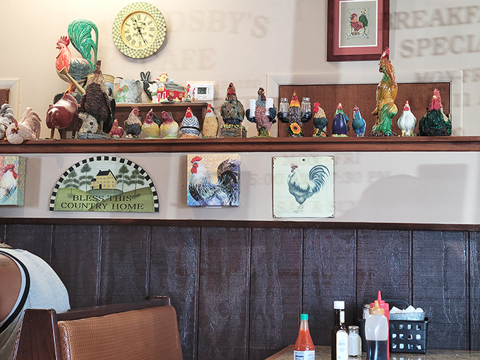 The rooster collection isn't trendy farmhouse chic—it's the genuine article, accumulated over years of "this made me think of you" gifts.