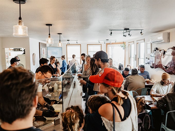 The line forms for a reason—these folks know that good things come to those who wait, especially when it's slow-smoked perfection.