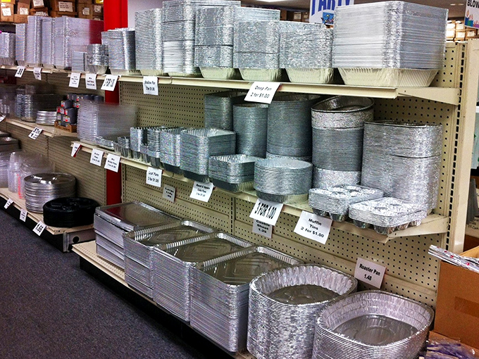 Aluminum pans in every conceivable size and shape. Thanksgiving hosts and potluck champions, your disposable dreams have come true.