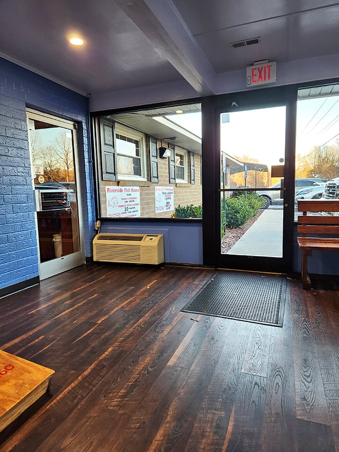 The entrance promises what the exit confirms—you've discovered a place worth returning to. Those wooden floors have supported countless satisfied customers.