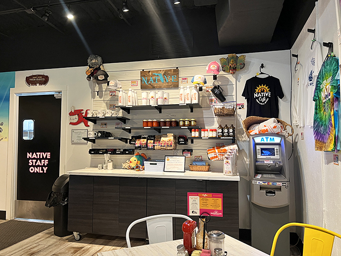 The retail corner offers a chance to take home Native Cafe's magic—or at least a t-shirt to remember it by.