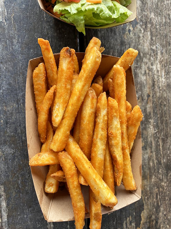 French fries that have clearly been to finishing school—golden, crisp, and seasoned just enough to make you forget they're just potatoes that got dressed up. 