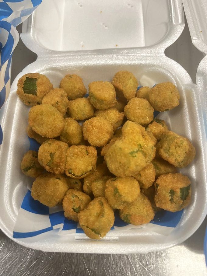 Fried okra nuggets—little Southern treasures that even okra skeptics might find themselves reaching for "just one more."