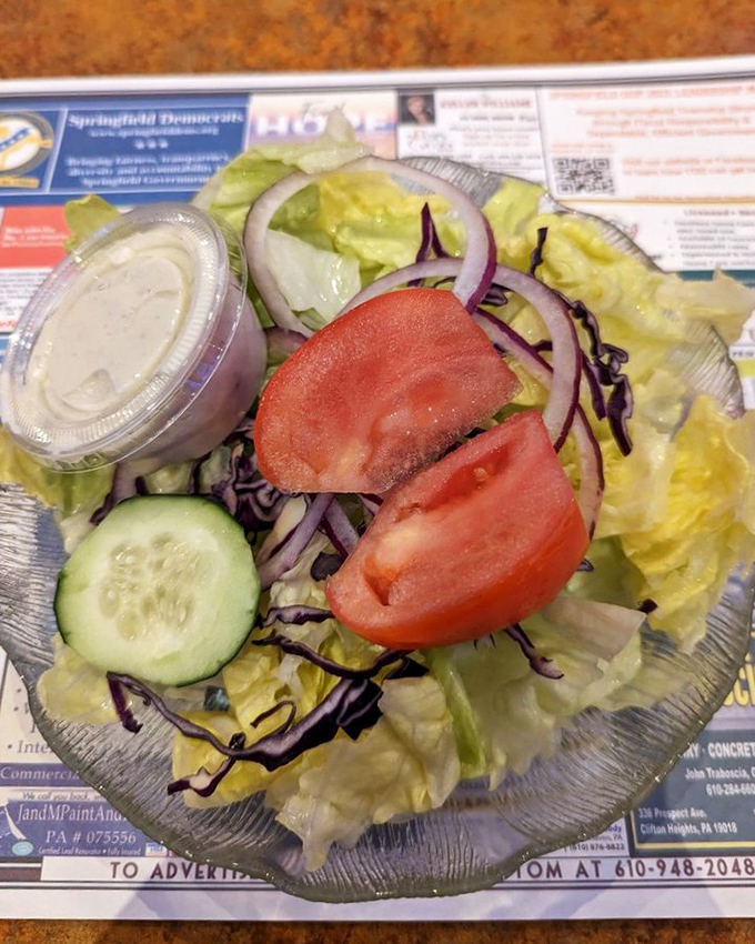 The house salad – that noble supporting actor in the diner drama, fresh and crisp with the perfect ratio of veggies to dressing.