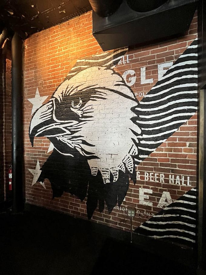 That eagle mural isn't just decoration—it's a warning to lesser restaurants. "This is what serious comfort food looks like. Take notes."