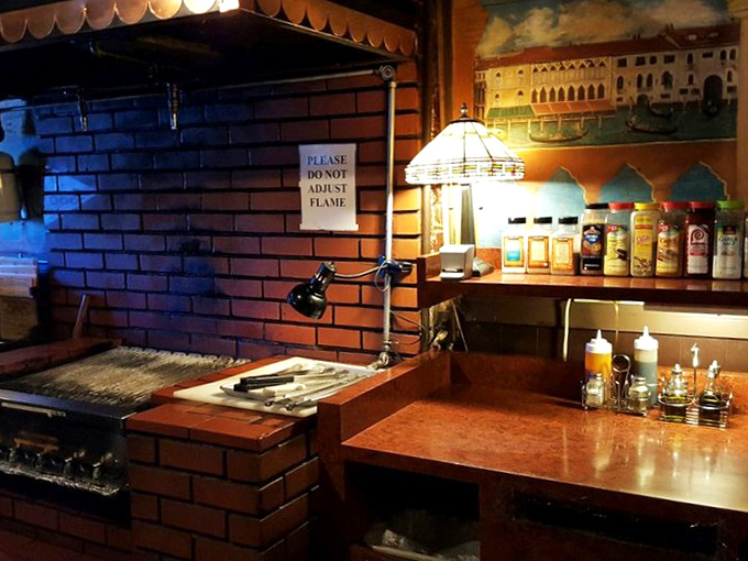 The grill station stands ready for patron-chefs to work their magic, surrounded by seasonings and tools—the ultimate choose-your-own culinary adventure.