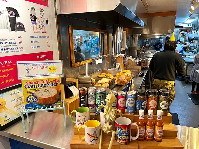 Where the magic happens – glimpse into the kitchen where countless bread bowls meet their chowdery destiny every single day.