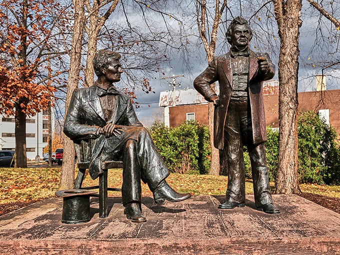 The Lincoln-Douglas debate statues commemorate when political discourse involved actual debate rather than just angry tweeting. History frozen in bronze but still remarkably relevant.