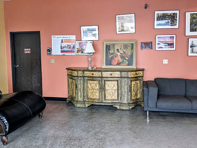 A vignette of possibility – vintage furniture arranged to inspire your next living room refresh at a fraction of retail prices.
