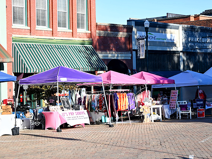 The weekend market brings a splash of color and commerce to the square, where "shopping local" isn't a hashtag—it's just what folks do.