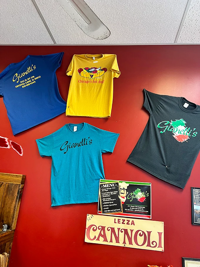 T-shirts that let you wear your stomach's allegiance proudly. The cannoli sign below is just a delicious bonus teaser.