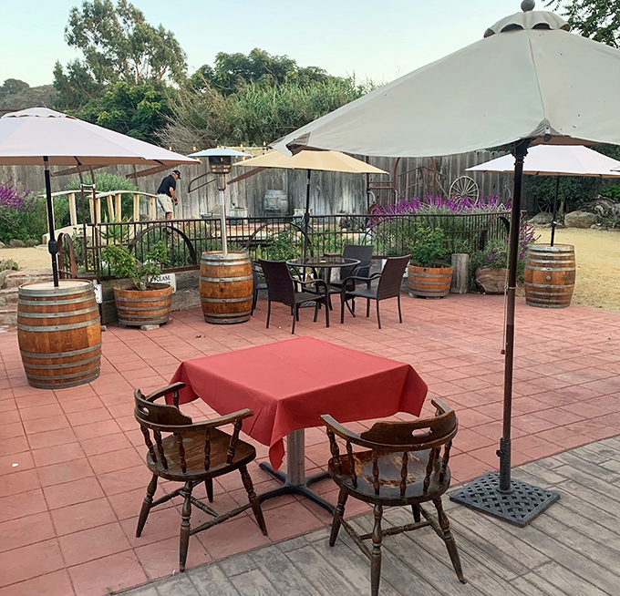 The outdoor patio offers a perfect spot to sip wine and contemplate your upcoming steak adventure. 
