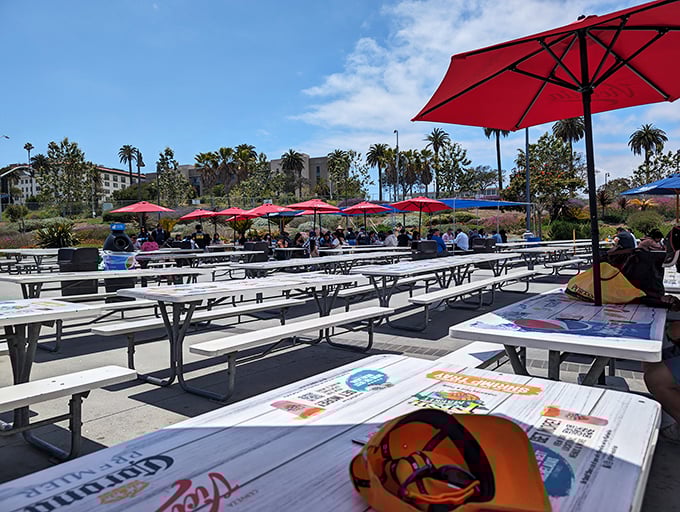 Al fresco dining with a side of California sunshine. These tables with a view are prime real estate on busy weekends.