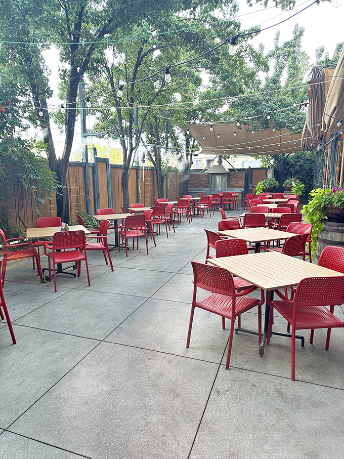The patio: where fresh air meets fresh beer. Those red chairs practically beg you to settle in for an afternoon of Utah sunshine.