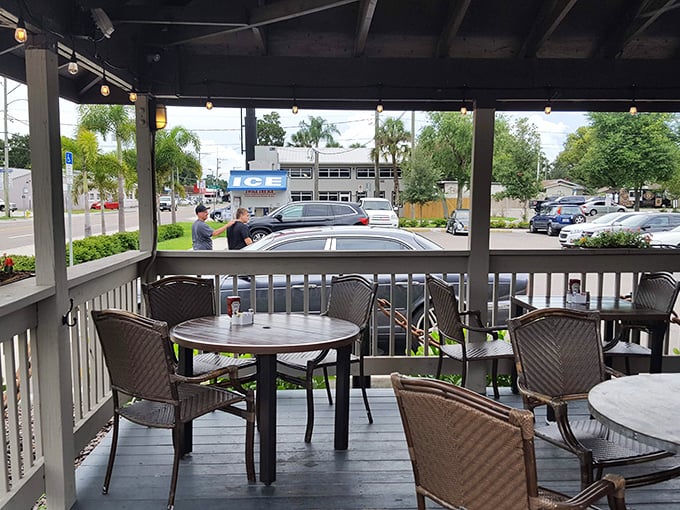 Florida dining done right—a covered patio where the morning breeze complements your coffee while you plan your day in Tampa.