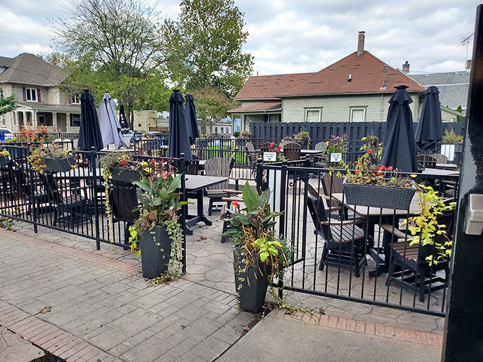 The outdoor patio strikes that perfect balance—civilized enough for a nice meal, casual enough that you don't worry about using the wrong fork.