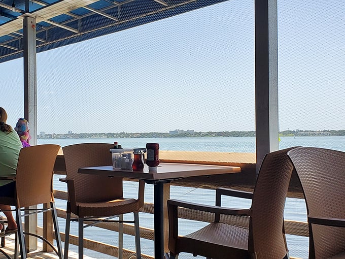 Not Kissin' Cuzzins! This appears to be a waterfront dining spot elsewhere in Florida, where breakfast with a view takes on new meaning.