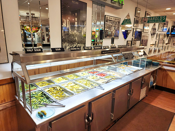 The pickle bar at Harold's isn't just a condiment station—it's a shrine to vinegar and brine. A pickle paradise where self-restraint goes to die.
