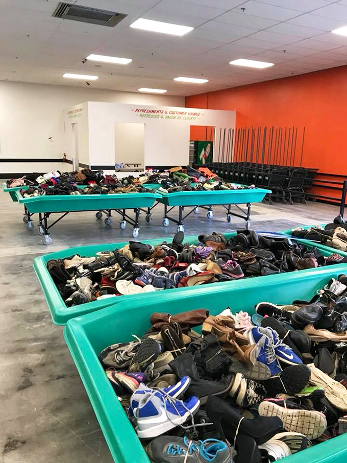 The shoe bins are where Cinderella meets reality—your perfect fit is in there somewhere.