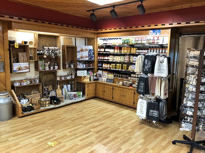 The gift shop area offers souvenirs that actually deserve precious suitcase space. These aren't tacky trinkets—they're edible memories waiting to happen.