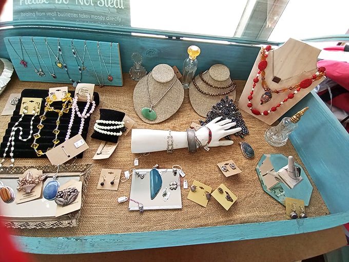 Vintage jewelry displayed with loving care—each necklace, brooch and earring waiting to become someone's "where did you find that?" conversation starter.