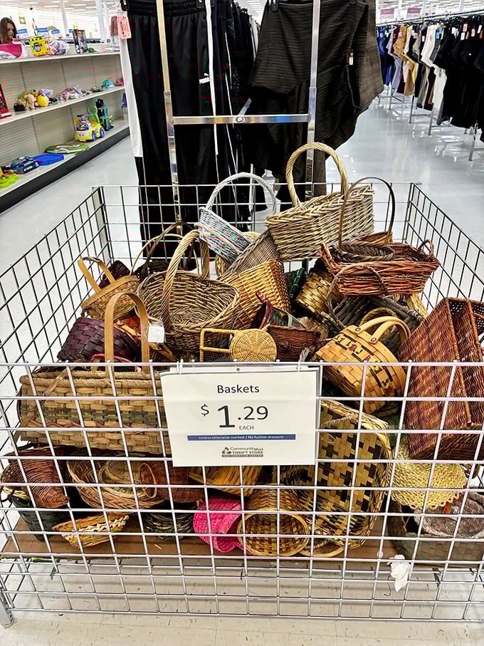 Basket case in the best possible way—woven treasures at $1.29 each that Martha Stewart would fight you for in the checkout line.