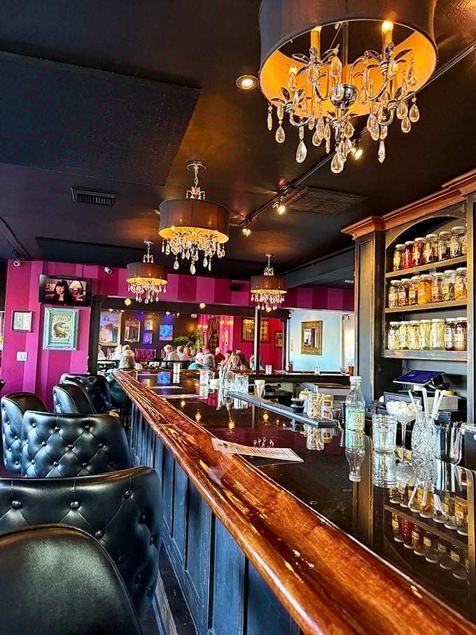 The bar where magic happens, one cocktail at a time. Those chandeliers didn't come to play – they came to slay.