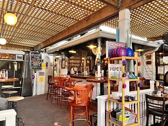 The bar area invites lingering conversations and impromptu friendships, with board games standing by for those who stay awhile.