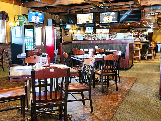 The bar area offers a front-row seat to the action – where locals gather to debate the merits of broiled versus fried. 