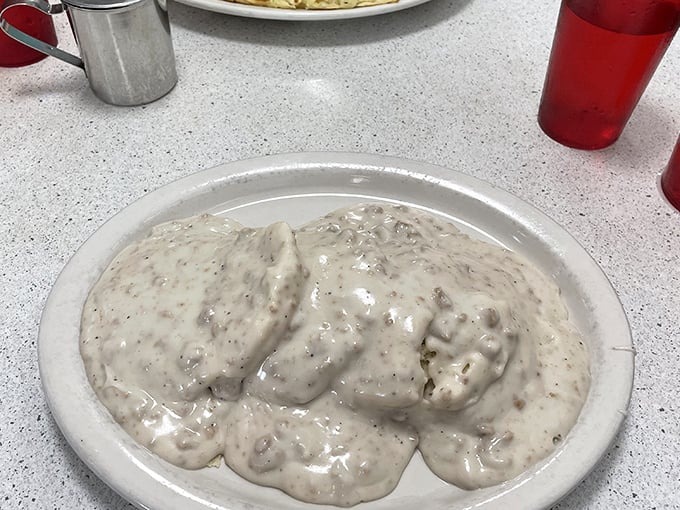 Biscuits and gravy so authentic they could run for Iowa state office – a creamy, peppery blanket covering pillowy biscuits underneath.