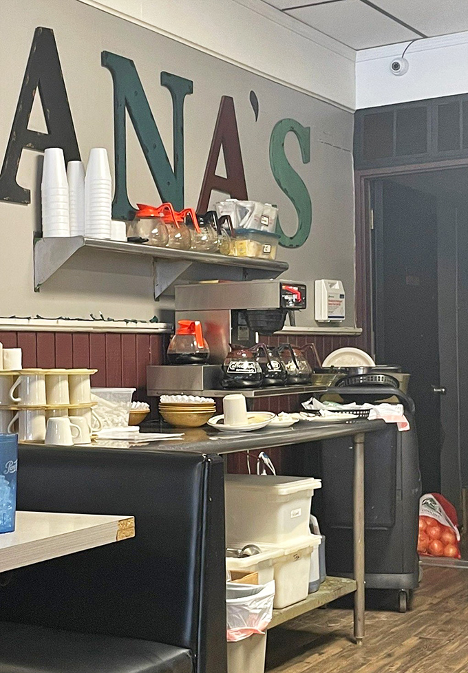 Behind the scenes magic where coffee dreams begin. Those vintage "ANA'S" letters have witnessed thousands of morning transformations.