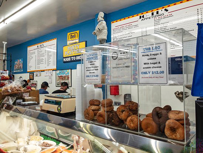 The counter where magic happens—bagels, lox, and schmear come together in a culinary trifecta that's worth crossing state lines for.