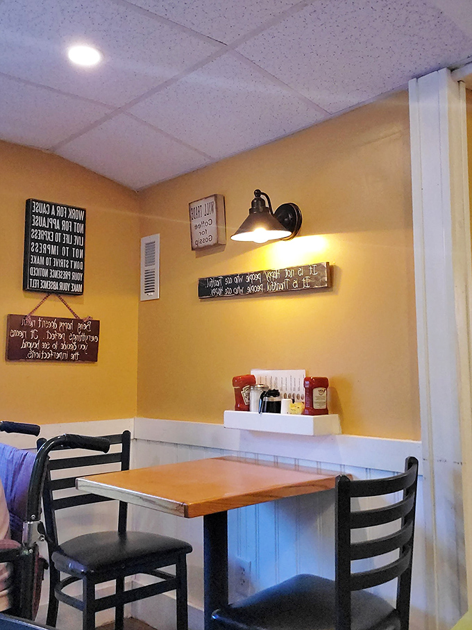 Walls adorned with wisdom, wit, and the kind of sayings your grandfather would nod at approvingly between bites of toast.