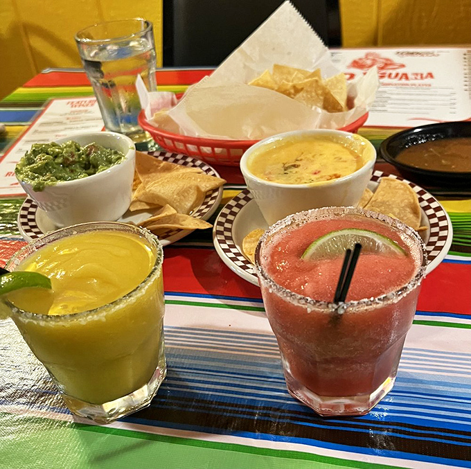 Margaritas in vibrant colors that promise to turn an ordinary Tuesday into a celebration. The salt rim isn't optional – it's essential wisdom.