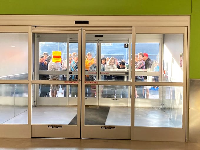 The entrance where hope springs eternal. Behind these doors, shoppers dream of finding that one-in-a-million designer piece for pocket change.