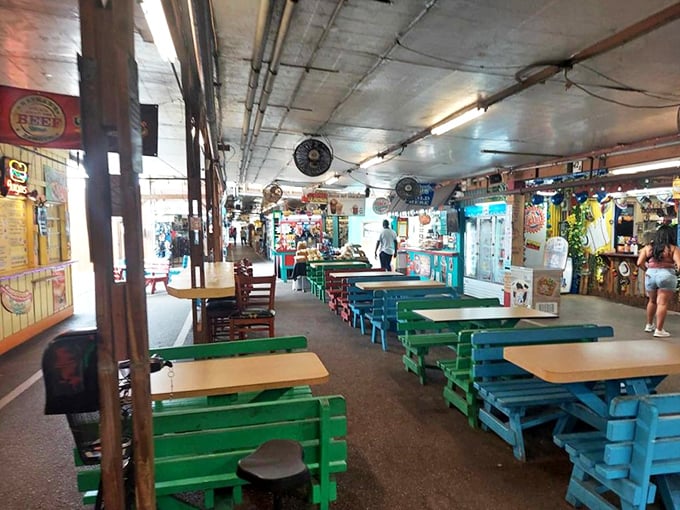 The food court oasis—where weary treasure hunters refuel between discoveries, swapping stories of great finds over simple, satisfying fare.