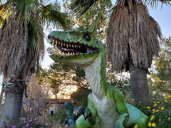 This green guardian of the garden seems to be saying, "Welcome to Jurassic Park, but without the running and screaming part."