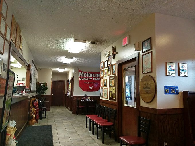Wood paneling, comfortable booths, and the promise of barbecue bliss—this isn't just a restaurant; it's a sanctuary for the smoke-deprived soul.