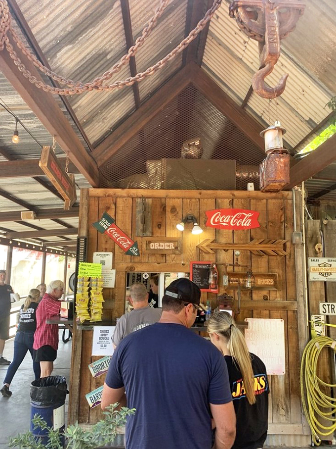 The moment of truth—placing your order. That rustic counter has heard thousands of "best meal ever" declarations.