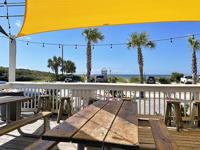 Outdoor seating with Gulf breezes makes every meal feel like a special occasion, even on ordinary Tuesday mornings.
